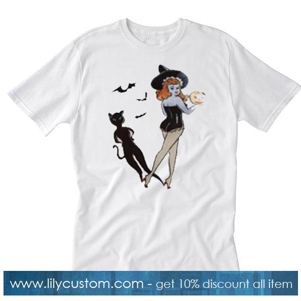 Vintage Redhead Pinup Witch T-Shirt - Lilycustom