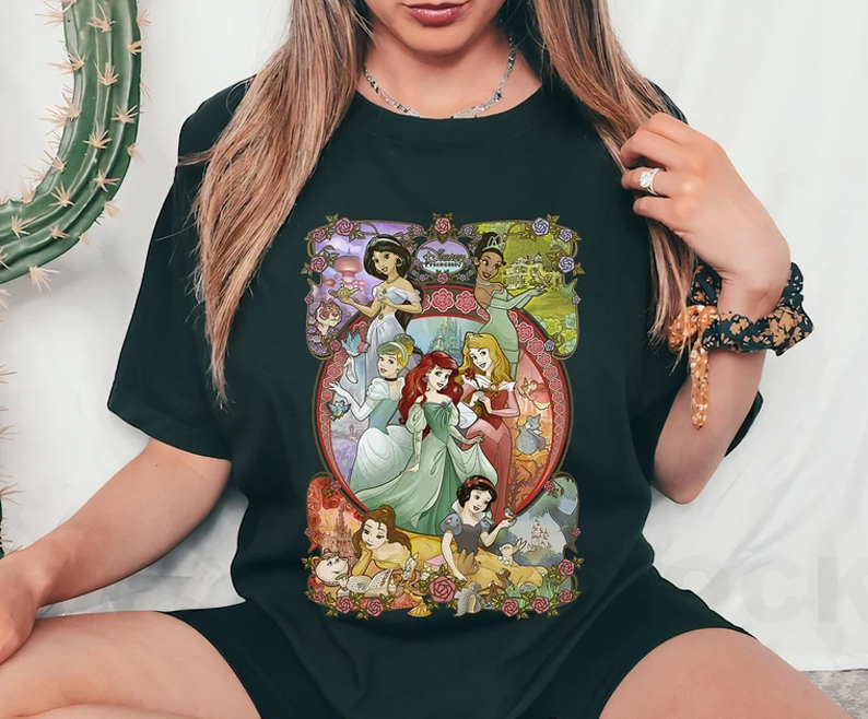 Disney Princess Classic Cartoon Group Collage T-Shirt NA - Lilycustom